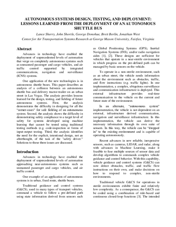(PDF) Autonomous Systems Design, Testing, and Deployment: Lessons ...