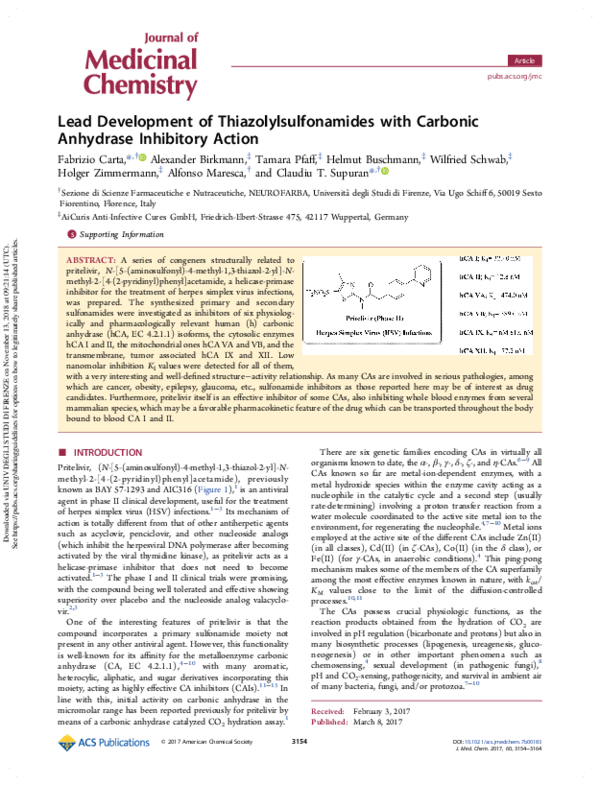 (PDF) Lead Development of Thiazolylsulfonamides with Carbonic Anhydrase ...