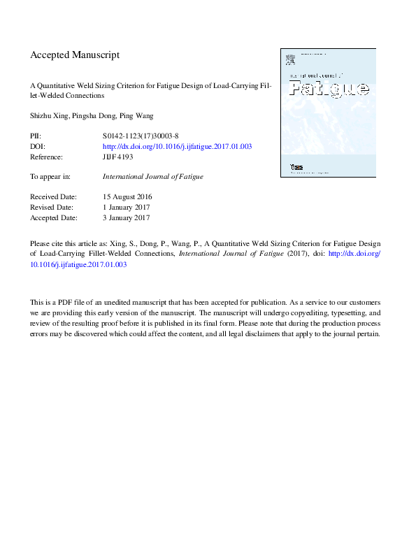 (PDF) A quantitative weld sizing criterion for fatigue design of load ...