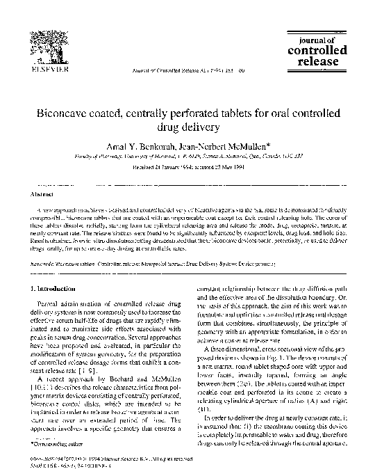 (PDF) Biconcave coated, centrally perforated tablets for oral ...