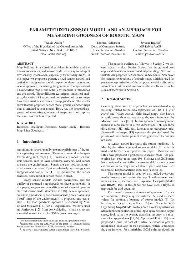 (PDF) Parameterized Sensor Model and an Approach for Measuring Goodness of Robotic Maps | Yeasin ...