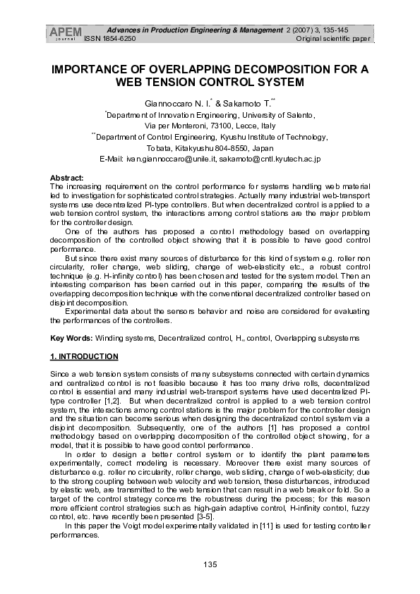 (PDF) Importance of Overlapping Decomposition for a Web Tension Control System