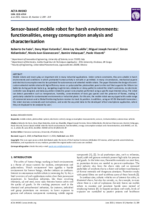 (PDF) Sensors-based mobile robot for harsh environments: functionalities, energy consumption ...