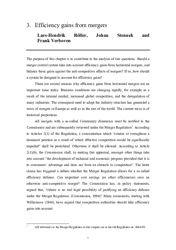 (PDF) Efficiency Gains from Mergers