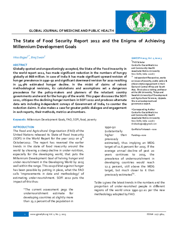 (PDF) The State of Food Security Report 2012 and the Enigma of ...