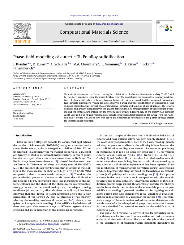 (PDF) Phase-field modeling of eutectic Ti–Fe alloy solidification (PDF) Phase-field modeling of eutectic Ti–Fe alloy solidification