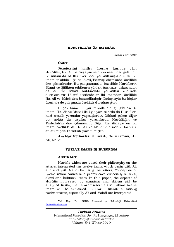 (PDF) Twelve Imams in Hurufism
