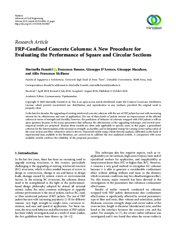 Pdf Frp Confined Concrete Columns A New Procedure For Evaluating The Performance Of Square