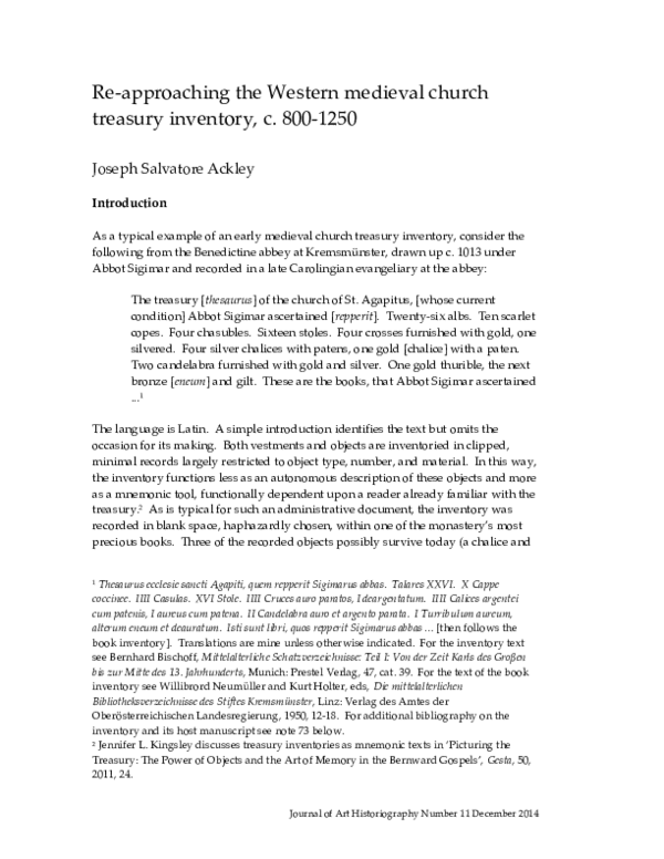 (PDF) Re-approaching the Western medieval church treasury inventory, c ...