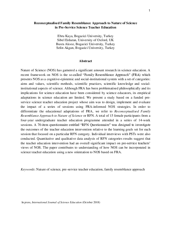 (PDF) Reconceptualised family resemblance approach to nature of science ...