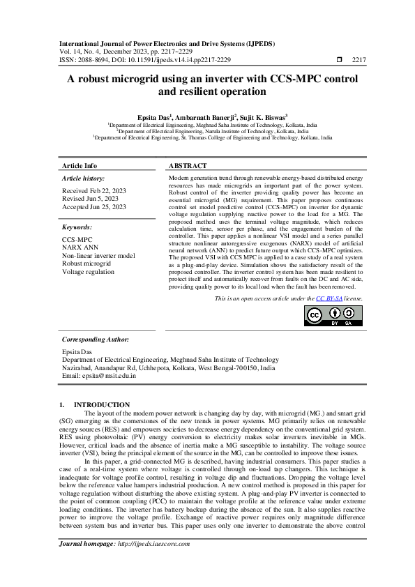 Pdf A Robust Microgrid Using An Inverter With Ccs Mpc Control And