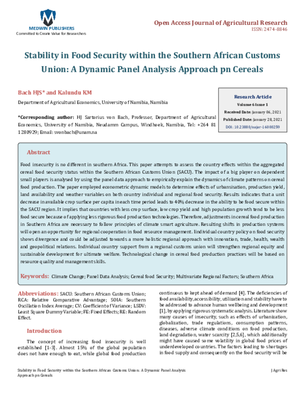(PDF) Stability in Food Security within the Southern African Customs ...