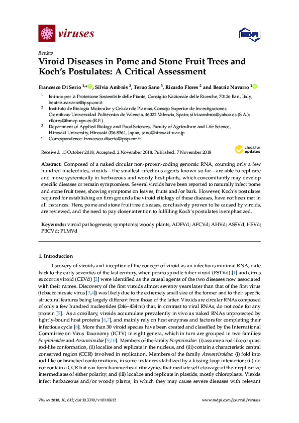 (PDF) Viroid Diseases in Pome and Stone Fruit Trees and Koch’s ...
