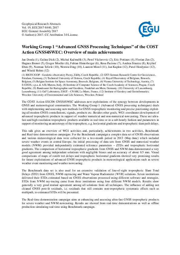 (PDF) Working Group 1 "Advanced GNSS Processing Techniques" of the COST Action GNSS4SWEC ...