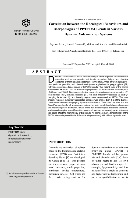 (PDF) Rheological Properties of PP/EPDM Blends