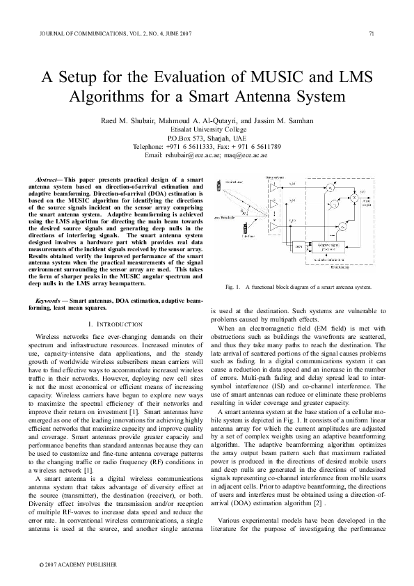Pdf A Setup For The Evaluation Of Music And Lms Algorithms For A