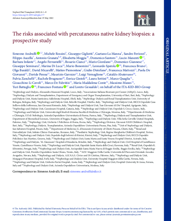 (PDF) The risks associated with percutaneous native kidney biopsies: a prospective study