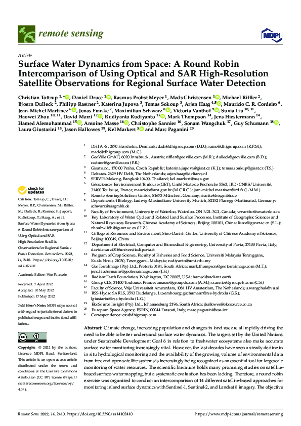 (PDF) Surface Water Dynamics from Space: A Round Robin Intercomparison ... (PDF) Surface Water Dynamics from Space: A Round Robin Intercomparison ...