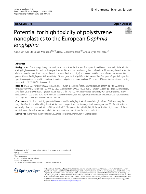 (PDF) Potential for high toxicity of polystyrene nanoplastics to the European Daphnia longispina ...