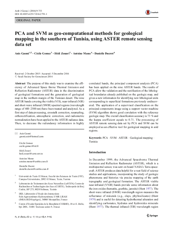 (PDF) PCA and SVM as geo-computational methods for geological mapping in the southern of Tunisia ...