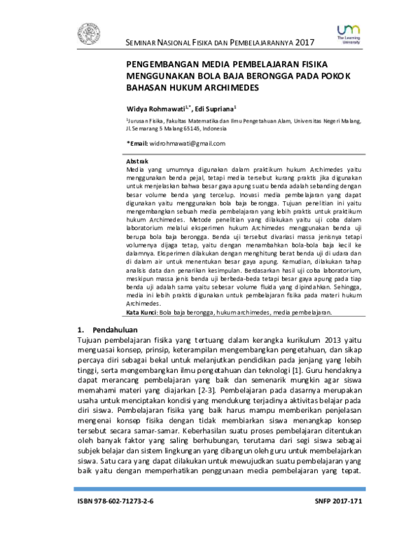 (PDF) Pengembangan Media Pembelajaran Fisika Menggunakan Bola Baja Berongga pada Pokok Bahasan ...