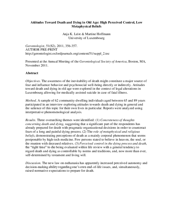 (PDF) Attitudes toward death and dying in old age: High perceived ...