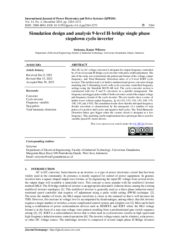 (PDF) Simulation design and analysis 9-level H-bridge single phase stepdown cyclo inverter