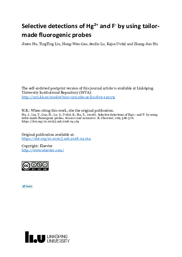 (PDF) Selective detections of Hg2+ and F− by using tailor-made fluorogenic probes