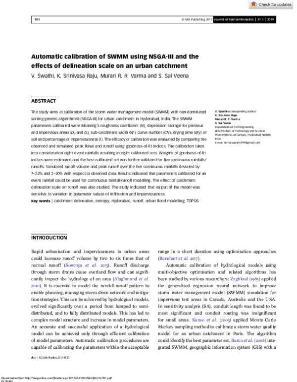 (PDF) Automatic calibration of SWMM using NSGA-III and the effects of delineation scale on an ...