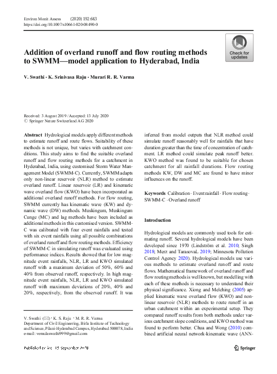 Pdf Addition Of Overland Runoff And Flow Routing Methods To Swmm