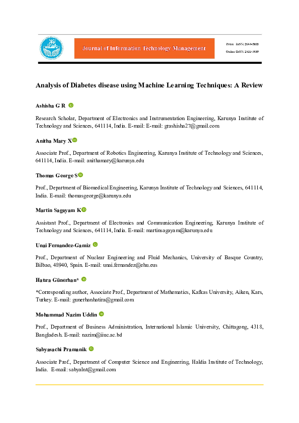 (PDF) Analysis of Diabetes disease using Machine Learning Techniques: A ...