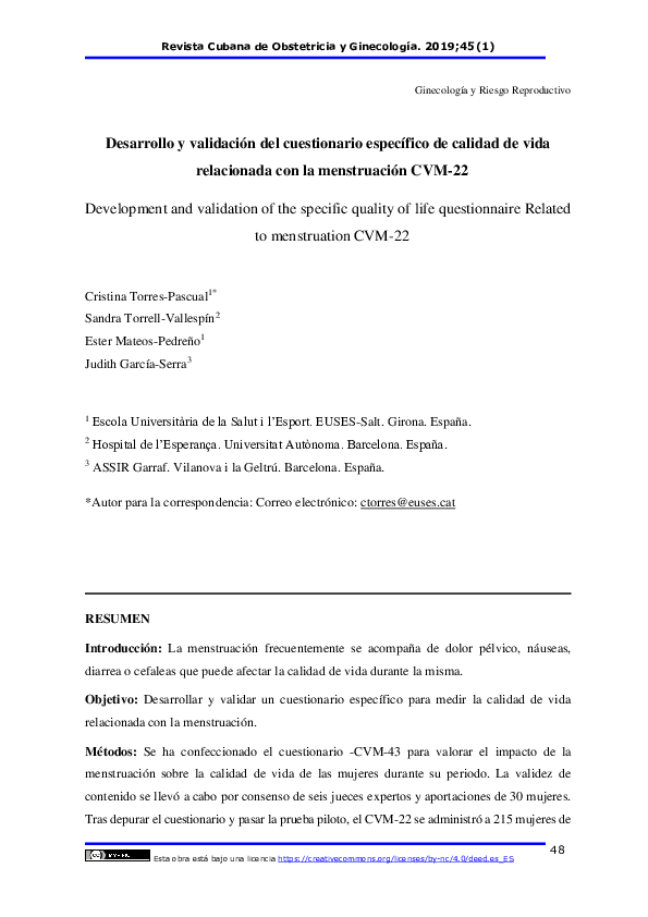 (PDF) Desarrollo y validación del cuestionario específico de calidad de vida relacionada con la ...