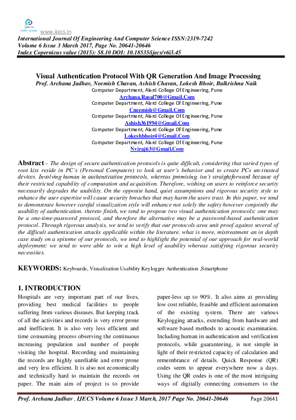 Pdf Visual Authentication Protocol With Qr Generation And Image Processing 