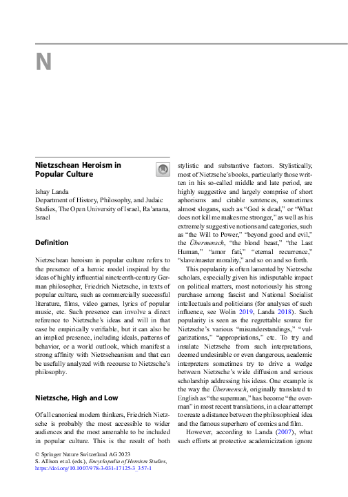 (PDF) Nietzschean Heroism in Popular Culture -- Encyclopedia Entry