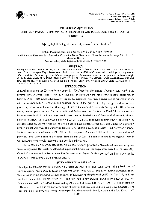 (PDF) Soil and forest vitality as affected by air pollutants on the Kola Peninsula | Ingrid ...