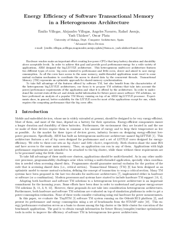 Pdf Energy Efficiency Of Software Transactional Memory In A Heterogeneous Architecture