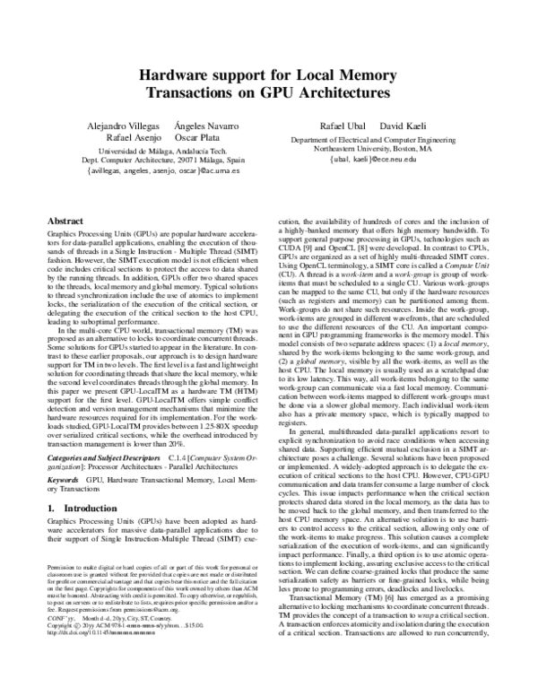 (PDF) Hardware support for Local Memory Transactions on GPU Architectures