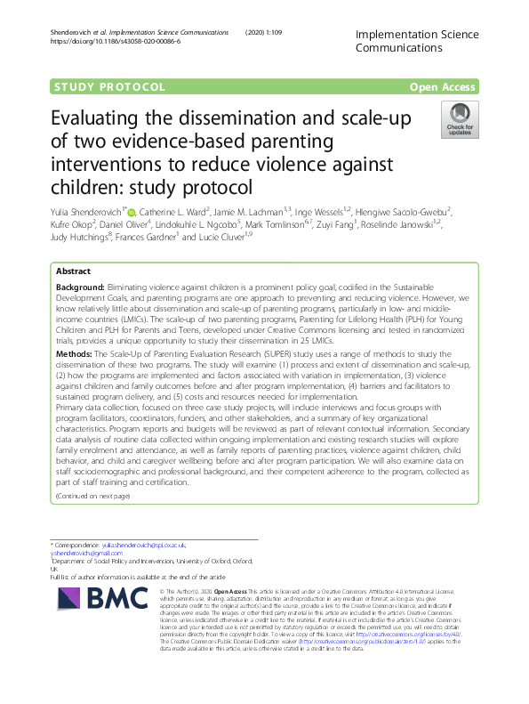 (PDF) Evaluating the dissemination and scale-up of two evidence-based parenting interventions to ...