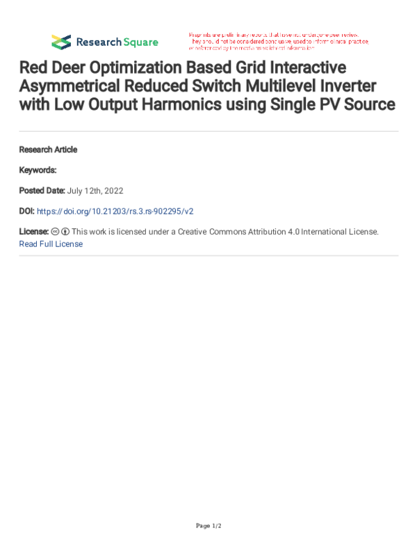 (PDF) Red Deer Optimization Based Grid Interactive Asymmetrical Reduced Switch Multilevel ...
