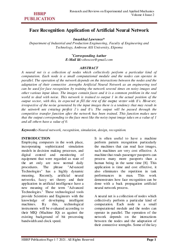 (PDF) Face Recognition Application of Artificial Neural Network (PDF) Face Recognition Application of Artificial Neural Network