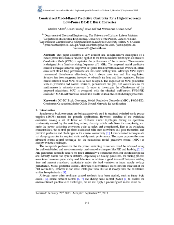 Pdf Constrained Model Based Predictive Controller For A High Frequency Low Power Dc Dc Buck