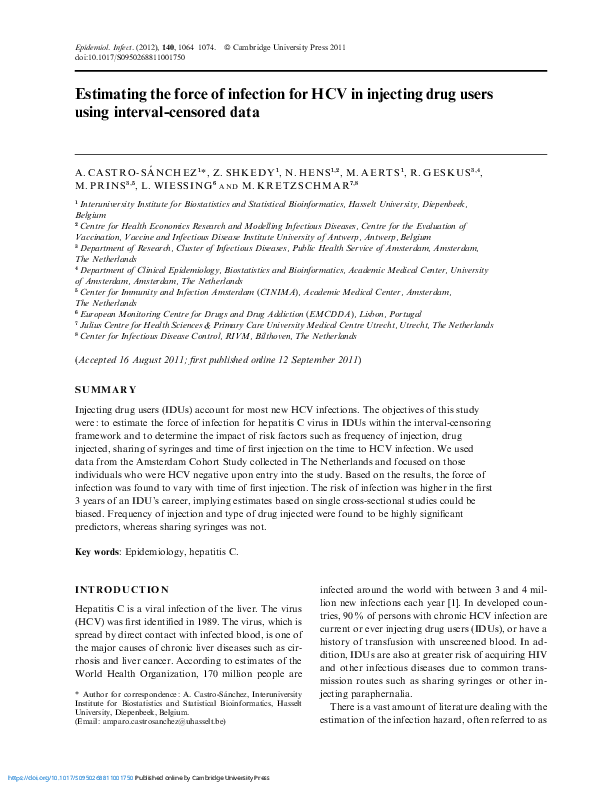 (PDF) Estimating the force of infection for HCV in injecting drug users ...