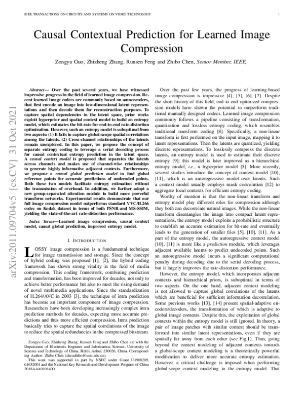 (PDF) Causal Contextual Prediction for Learned Image Compression | Runsen Feng - Academia.edu