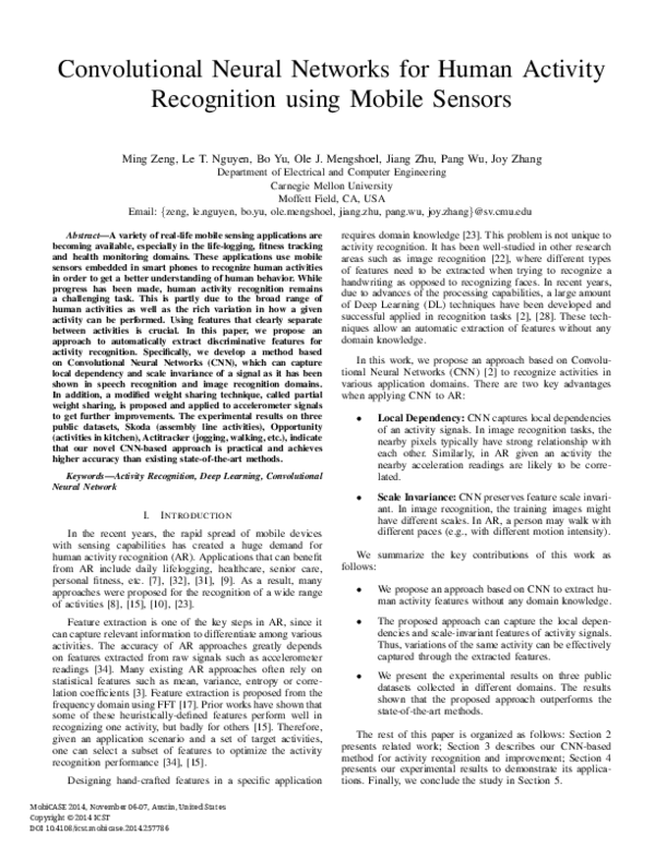 Pdf Convolutional Neural Networks For Human Activity Recognition