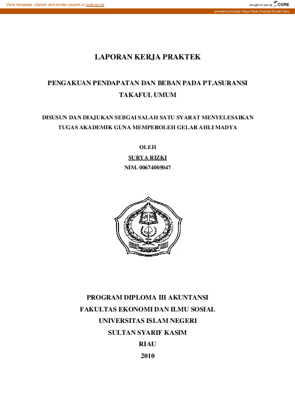 (PDF) Pengakuan Pendapatan Dan Beban Pada PT.ASURANSI Takaful Umum