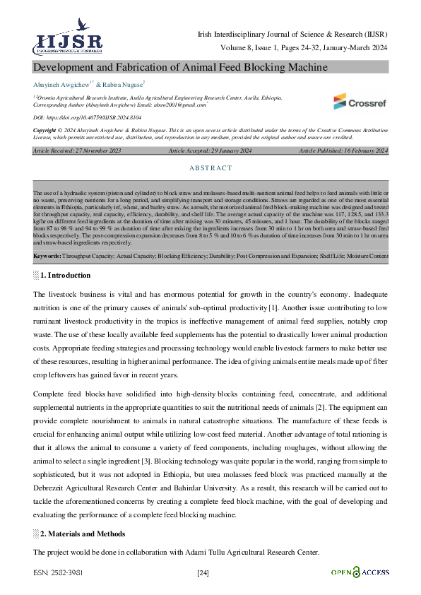 (PDF) Development and Fabrication of Animal Feed Blocking Machine