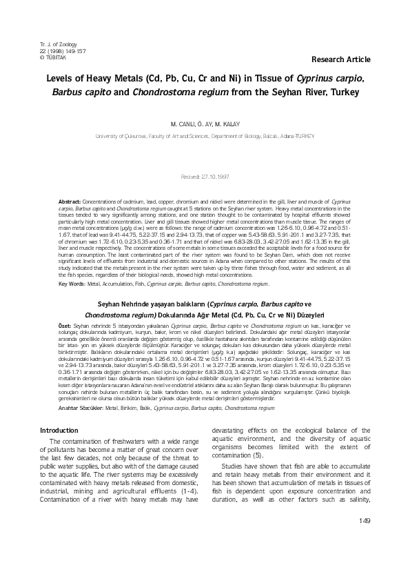 (PDF) Levels of Heavy Metals (Cd. Pb, Cu, Cr and Ni) in tissue of ...