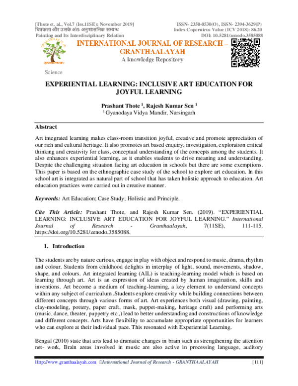 (PDF) Experiential Learning: Inclusive Art Education for Joyful Learning
