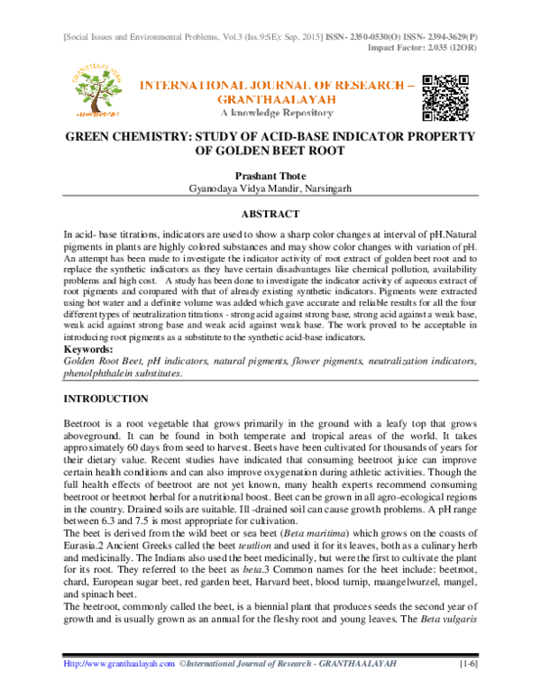 (PDF) Green Chemistry: Study Of Acid-Base Indicator Property Of Golden ...