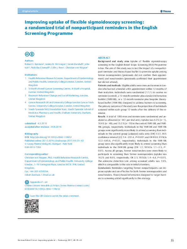 (PDF) Improving uptake of flexible sigmoidoscopy screening: a ...